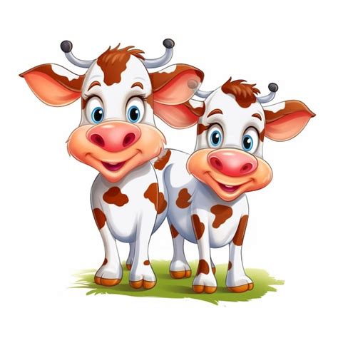 Мультяшная корова стоящая рядом друг с другом на травяном поле генеративный ии Премиум Фото