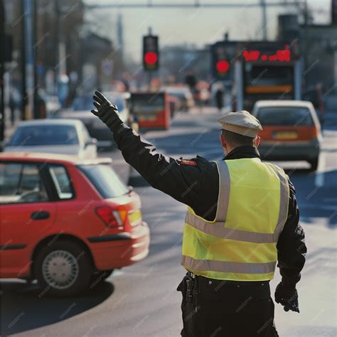 A Traffic Officer Using Hand Signals To Control The Flow Of Vehicles