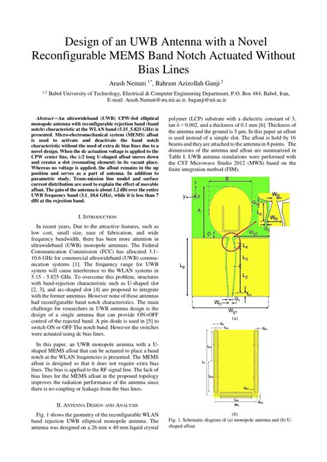 Pdf Design Of An Uwb Antenna With A Novel Reconfigurable Mems Band Notch Actuated Without Bias