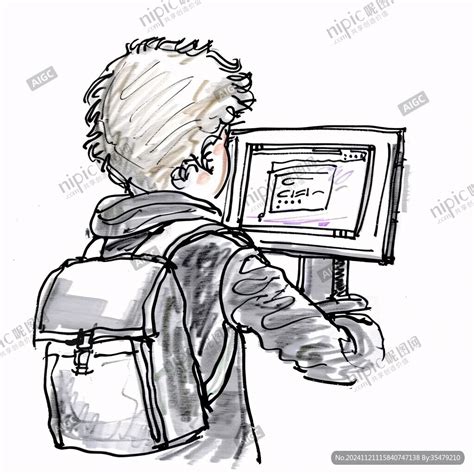 Ai创作图学生背影手绘 手绘电脑画 儿童电脑插画 计算机男孩 手绘男学生 男孩背影铅笔画 宅男手绘 手绘男生 卡通男孩背影 电脑壳插画 手绘男生插画 背书包男孩 电脑软件手绘素材 手绘男孩素材