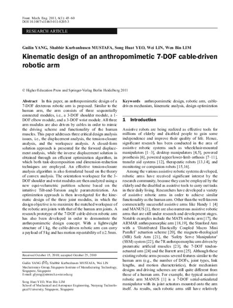 Pdf Kinematic Design Of An Anthropomimetic 7 Dof Cable Driven Robotic Arm