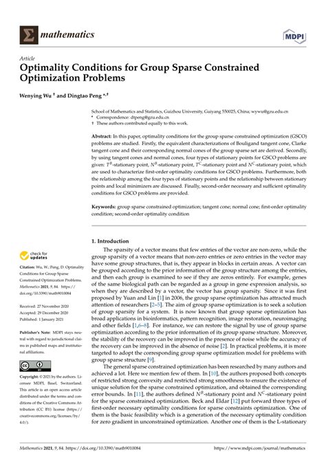 Pdf Optimality Conditions For Group Sparse Constrained Optimization Problems