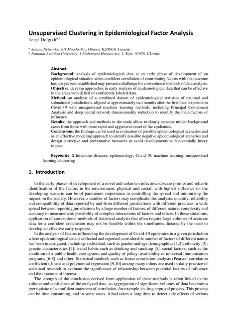 Pdf Unsupervised Clustering In Epidemiological Factor Analysis