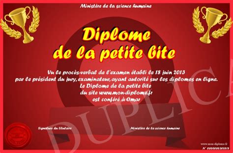 Diplome De La Petite Bite