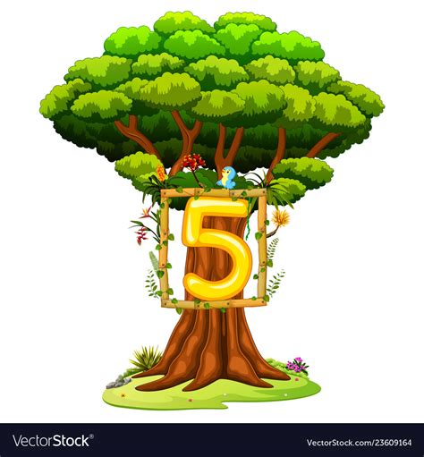 A Tree With A Number Five Figure Royalty Free Vector Image
