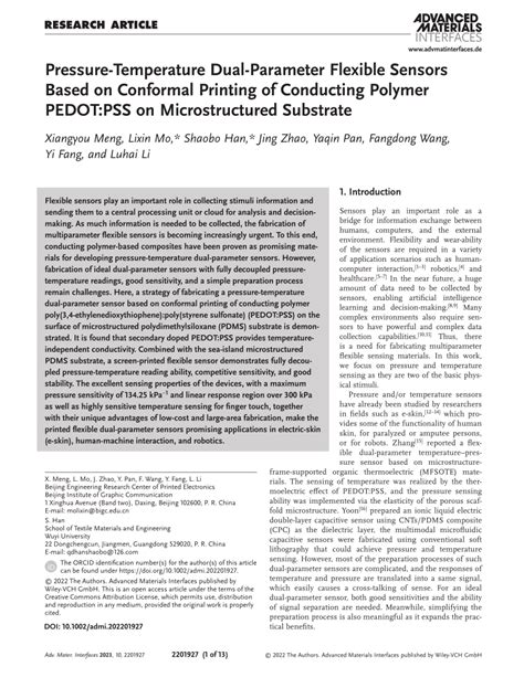 Pdf Pressure‐temperature Dual‐parameter Flexible Sensors Based On