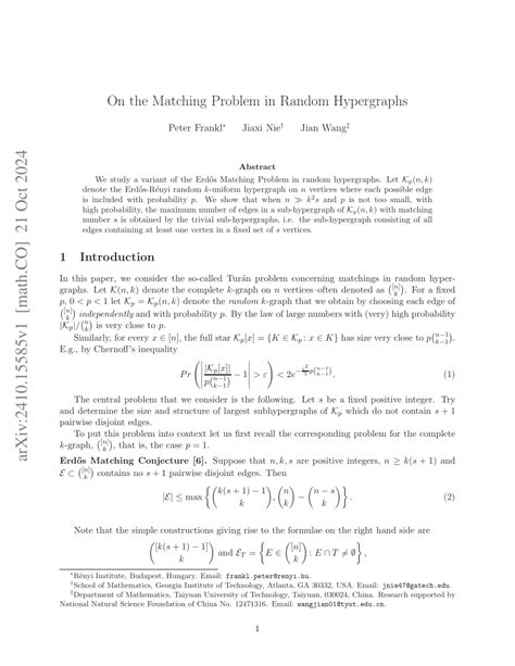 Pdf On The Matching Problem In Random Hypergraphs
