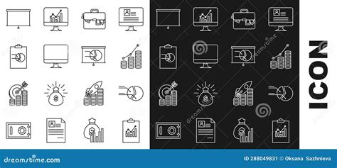set line clipboard with graph chart pie infographic and coin