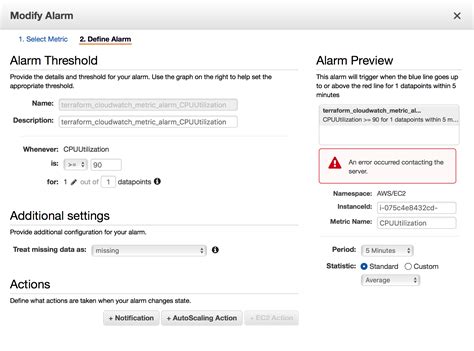 Amazon Cloudwatch Terraform Awscloudwatchmetricalarm An Error