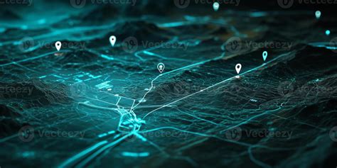 Digital Navigation Map Route Location Pins Gps Teal Technology Global Positioning System Network