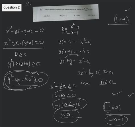 The Set Of All Real Values Of A So That The Range Of The Function Yx1x2