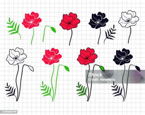 양귀비 간단한 디자인 꽃 최소한의 여름 봄 장식 실루엣 벡터 플랫 일러스트 파일을 절단합니다 소프트웨어를 절단하는 데 적합합니다 크리컷 실루엣 0명에 대한 스톡 벡터 아트