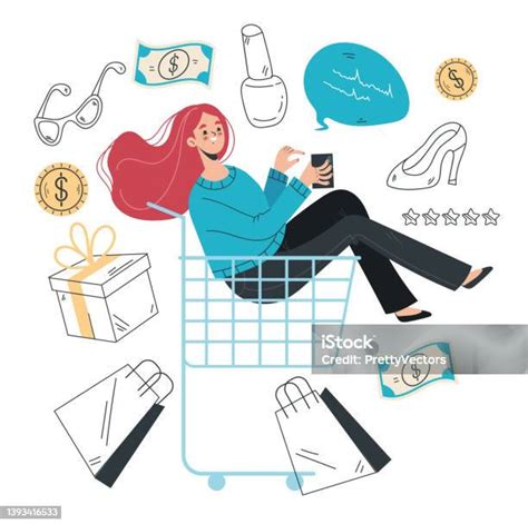 온라인 쇼핑 개념 벡터 평면 그래픽 디자인 일러스트 레이 션 만화에 대한 스톡 벡터 아트 및 기타 이미지 만화 여자 온라인 쇼핑 Istock