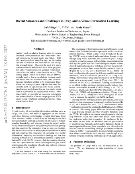 Pdf Recent Advances And Challenges In Deep Audio Visual Correlation Learning