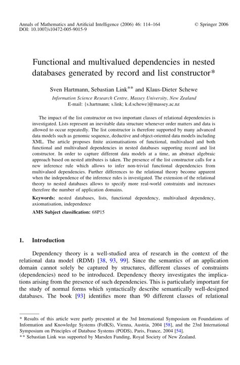 pdf functional and multivalued dependencies in nested databases