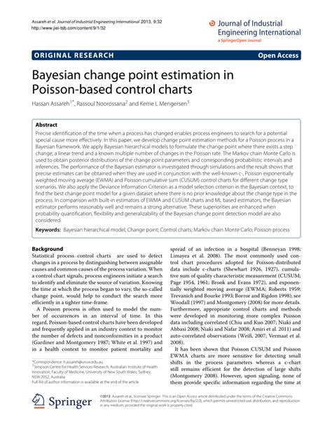PDF Bayesian Change Point Estimation In Poisson Based Control Charts