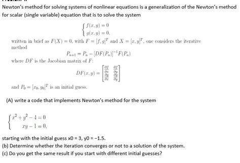 Solved Newtons Method For Solving Systems Of Nonlinear
