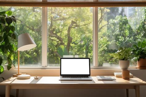 Premium Photo Workspace With Laptop Computer Empty Screen And Office Supply On Wooden Table