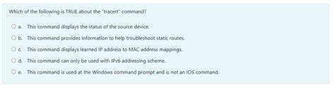 Solved Which Of The Following Is True About The Tracert