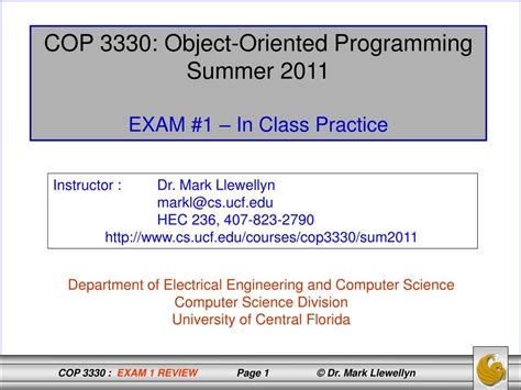 Ppt Cop 3330 Object Oriented Programming Summer 2011 Exam 1 In