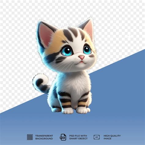 투명한 배경에 고립 된 Psd 캐릭터 고양이 3d 프리미엄 Psd 파일