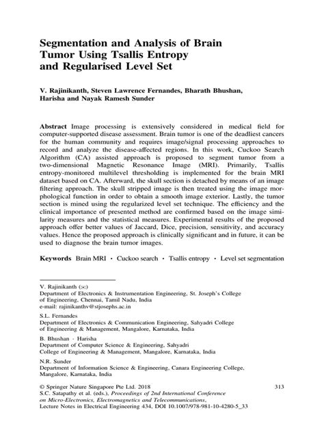 Analysis Of Brain Tumor Using Tsallis Entropy Pdf Image Segmentation Magnetic Resonance