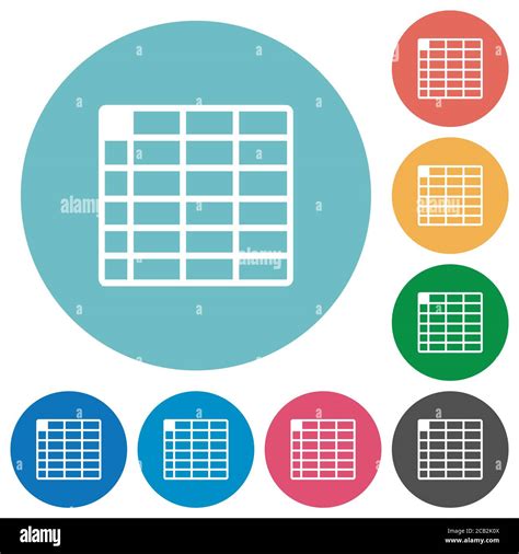 Spreadsheet Table Flat White Icons On Round Color Backgrounds Stock Vector Image And Art Alamy