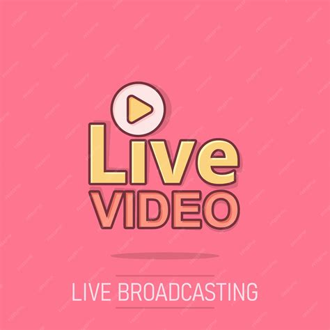 만화 스타일의 라이브 비디오 아이콘 스트리밍 Tv 터 백색 고립 된 배경에 만화 일러스트레이션 방송 비즈니스 개념 스플래시 효과 프리미엄 벡터