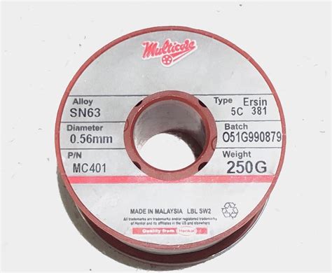 Multicore Sn63 Pb37 Tin Lead Ersin 381 Flux 5 Cored Solder Wire 0 56m Sm Components