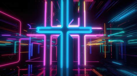 네온 불빛과 어두운 공간의 십자가 추상적인 배경으로 밝은 네온 조명이 있는 십자가 모양의 추상 후두둑의 3d 그림 고화질 사진 사진 배경 일러스트 및 사진 무료 다운로드
