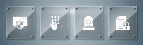 Set Document And Lock Flasher Siren Password Protection And Folder Square Glass Panels Stock