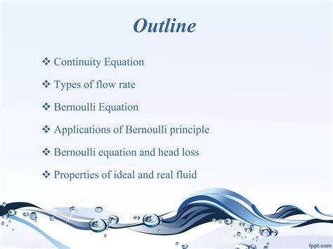 Fluid Dynamics Continuity Equation Bernoulli Equation Head Loss Application Pptx