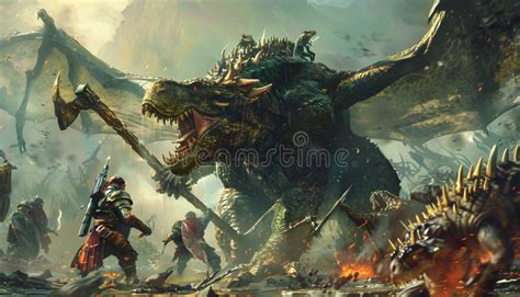 Fantasy War Humans Vs Lizardmen Stock Illustration Illustration Of