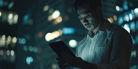 Businessman Using Tablet Generative Ai Premium Ai Generated Image