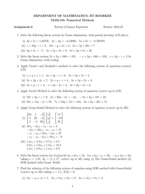 Assignment 2 Mab 103 Pdf System Of Linear Equations Mathematical Analysis