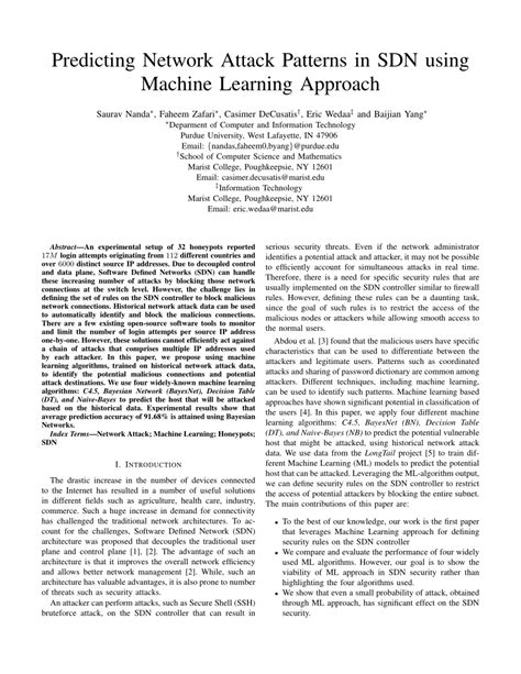 Pdf Predicting Network Attack Patterns In Sdn Using Machine Learning Approach
