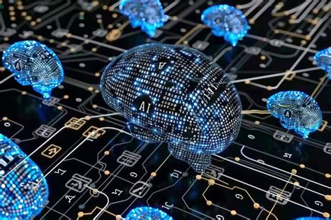Digital Brains With Glowing Blue Connections On Circuit Board Hightech