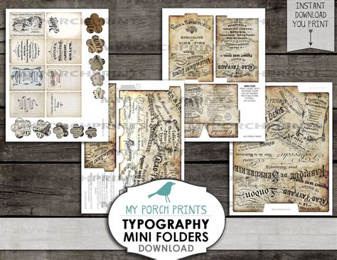 Mini File Folders Typography Scrapbook Kit Junk Journal Etsy