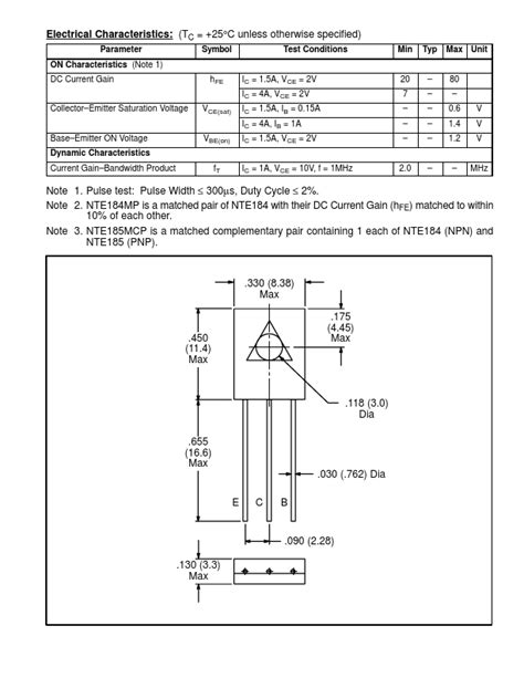 Nte184 Datasheet Silicon Complementary Transistors Audio Power Amp
