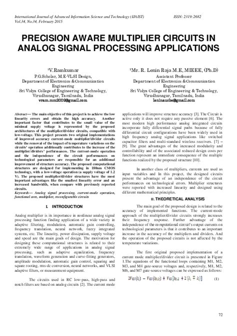 Pdf Precision Aware Multiplier Circuits In Analog Signal Processing Applications