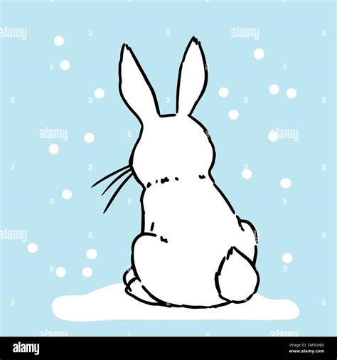 Vector Illustration Cute Hand Drawn Bunny On Snow Stock Vector Image
