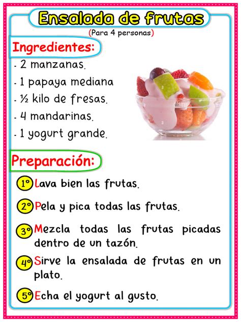 Ficha Leemos Receta Ensalada De Frutas Maestra Janet Pdf Ensalada