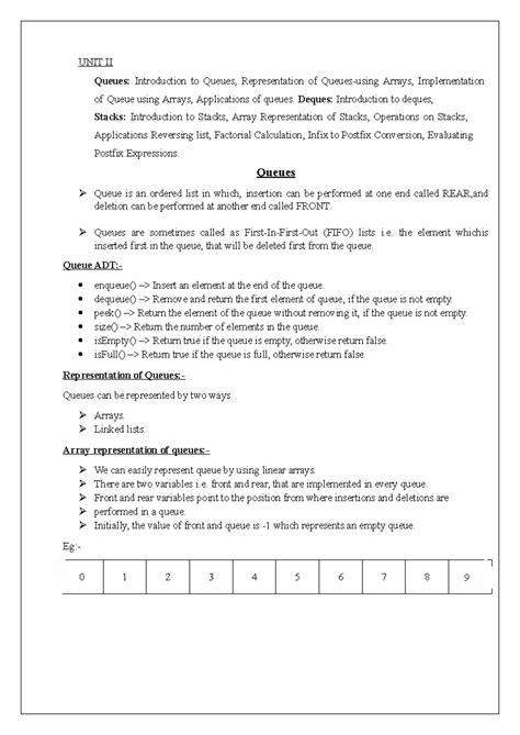 Unit 2 Queue And Stack Unit Ii Queues Introduction To Queues