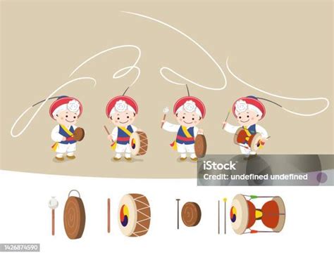 한국 전통 악기 무용사물 펑물 연기자 캐릭터 디자인 세트 개체 그룹에 대한 스톡 벡터 아트 및 기타 이미지 개체 그룹 공연