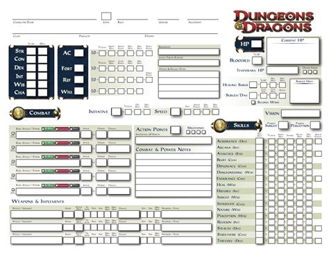 4e Dandd Character Sheet Download Printable Pdf Templateroller