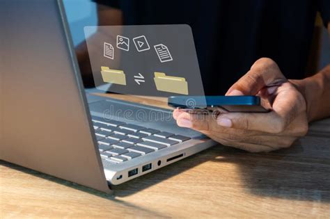 File Transfer Between Mobile Phone And Laptop Copy File And Media Or Exchange Data On Virtual