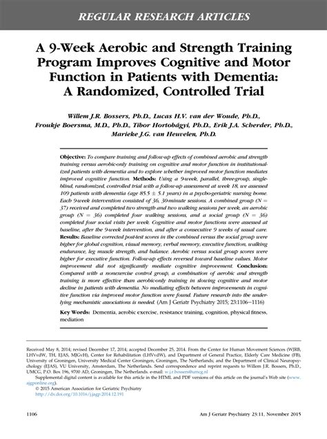 Pdf A Nine Week Long Aerobic And Strength Training Program Improves Cognitive And Motor