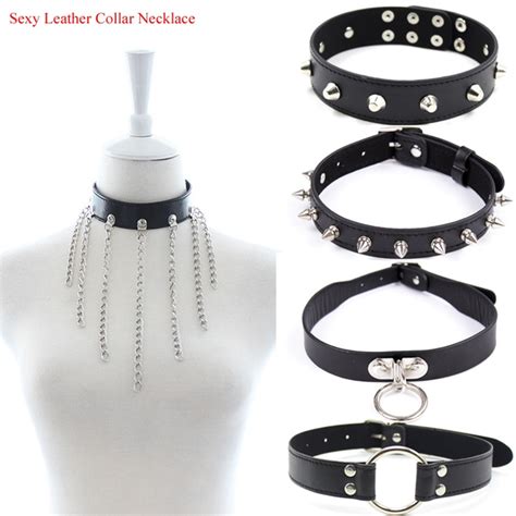 2018 Premium Leather Metal Ring Rivet Neck Collar Necklace Erotic