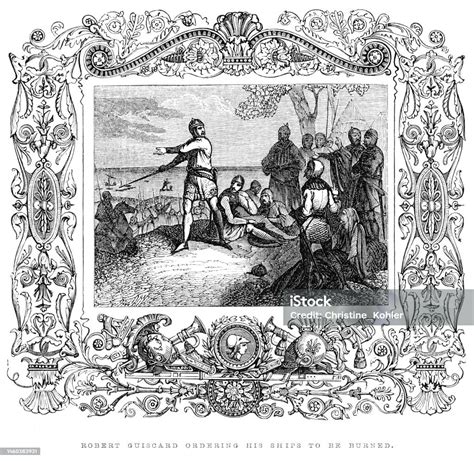 기스카르는 디라키온 해전에서 불에 탄 배를 명령 중세 역사 11세기에 대한 스톡 벡터 아트 및 기타 이미지 11세기 Byzantine Empire Istock