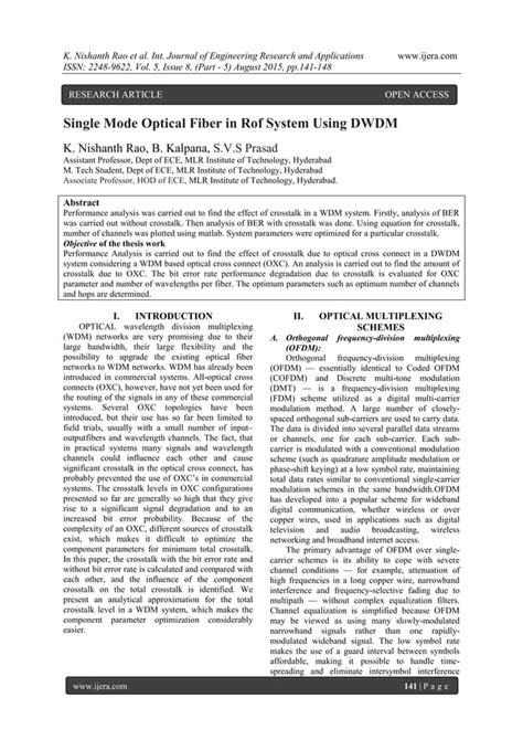 Single Mode Optical Fiber In Rof System Using Dwdm Pdf